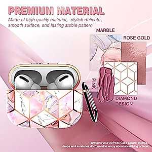 Hasaky Case for AirPods Pro Case Cover, Girls/Woman/Men/Boys Portable (with Keychain) Cute Rose Gold Marble Series Hard Shockproof Anti-Scratch Protective Case for Apple AirPods Pro -Pink Marble.