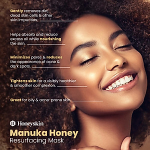 Honeyskin Bentonite Clay Face Mask with Manuka Honey - Gentle Face Exfoliator - Hydrating Facial Mask for Acne Prone and Dry Skin - Face Mask Skin Care w/ Pore Minimizer and Deep Cleanser (3oz)