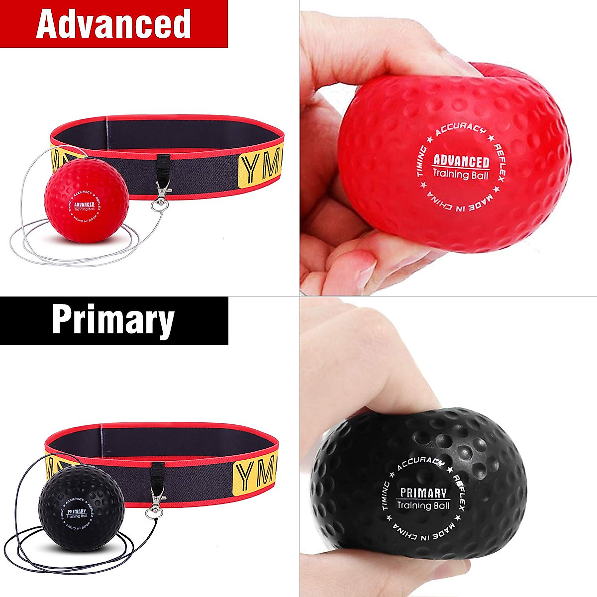 YMX BOXING Training Reflex Ball - Adjustable Elastic Head Band, Light Weight Soft Foam Balls - Improve Hand to Eye Coordination, Reaction Speed, Focus, Accuracy - Cardio Sports Exercise Equipment