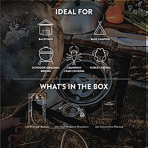 GasOne Propane Single Burner Camp Stove with High Temp Paint & Red QCC Steel Braided Regulator with Height Adjustable Leg