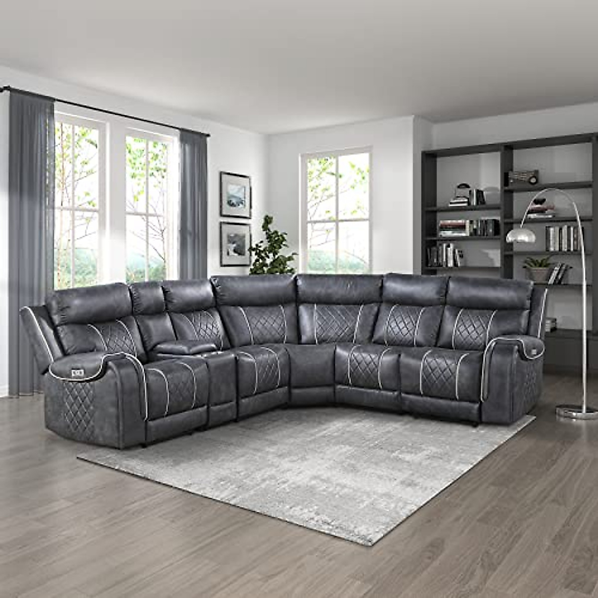 Lexicon Hartley Wall-Hugger Modular Power Reclining Sectional Sofa, All Chairs, Gray