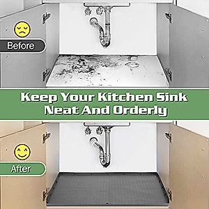 Under Sink Mat for Kitchen, 28" x 22" Silicone Waterproof Moistureproof Shelf Liners Under Sink Liner with Drain Hole, Organizers Fits 30'' Base Cabinets Kitchen Bathroom Cat Litter Box Mat Gate Mat