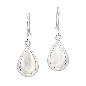 AeraVida Elegant Teardrop White Mother of Pearl Inlay Sterling Silver Dangle Earrings