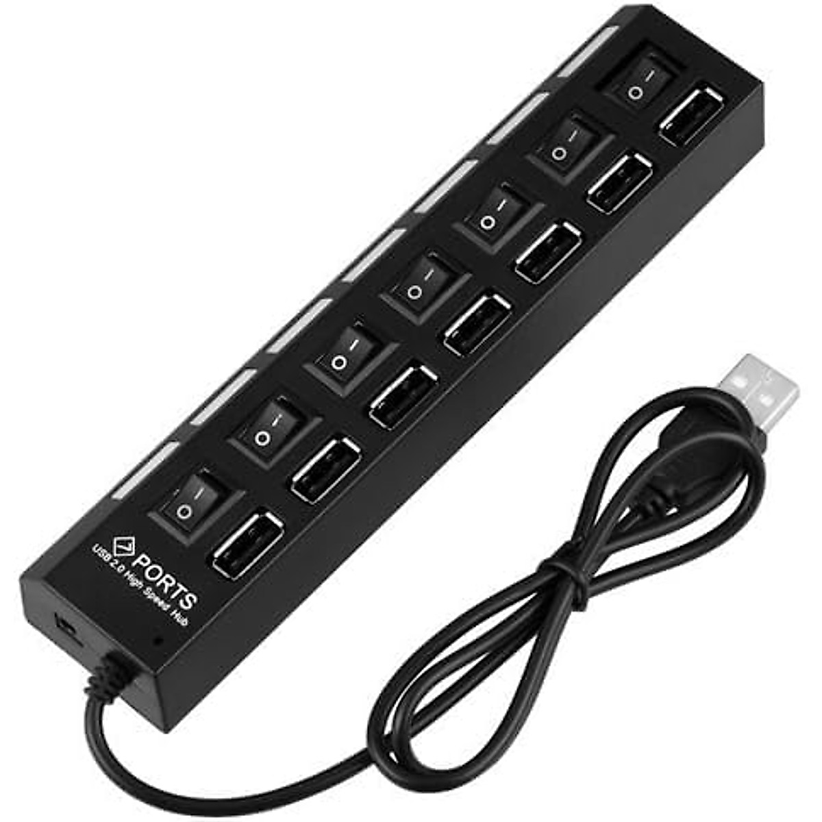 7-Port USB Hub with ON/Off Switch, Black