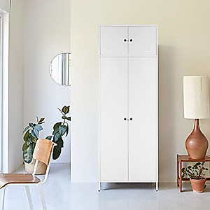BESFUR Wardrobe Closet, Metal Armoires and Wardrobes with Adjustable Hanging Rod, Top Cabinet, 20" D*31.5" W*90.5" H - White
