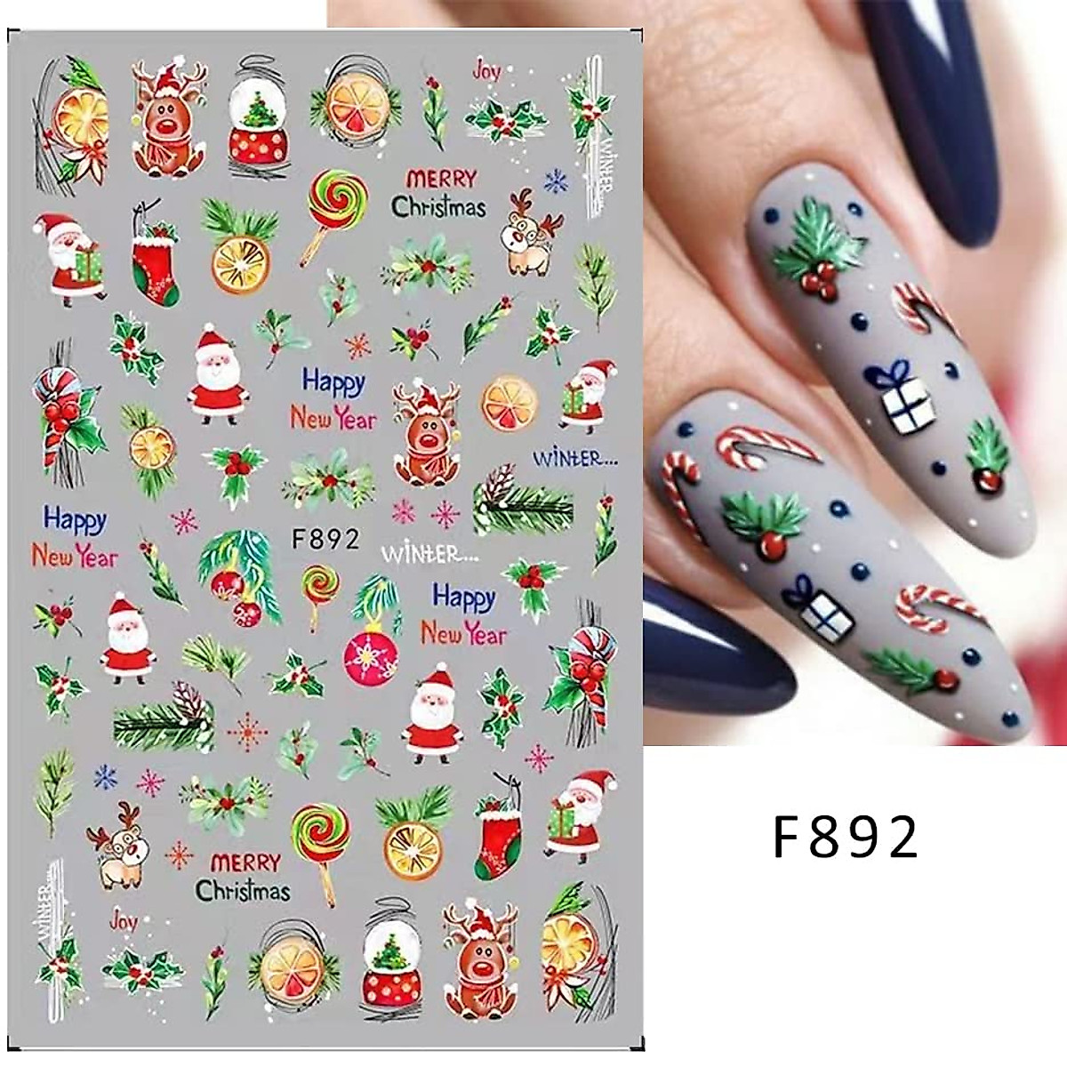 10 Sheets Christmas Nail Art Stickers Decals Self-Adhesive Pegatinas Uñas Holiday Kids Cute Red Xmas Snowflakes Tree Nail Supplies Nail Art Design Decoration Accessories