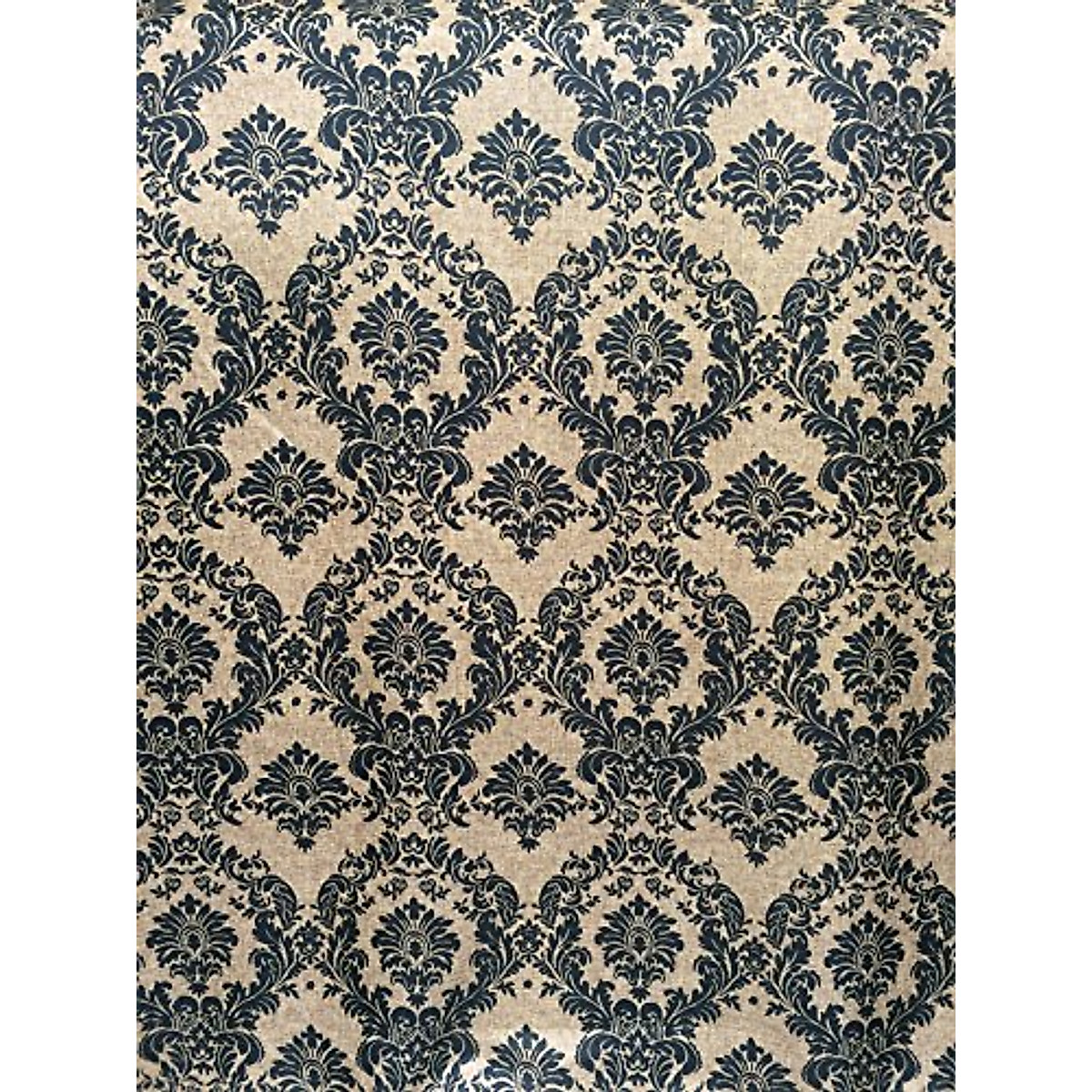 LA Linen 60" Wide Faux Burlap Damask Print Fabric By the Yard, Black & Natural.