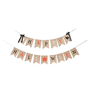Mandala Crafts Happy Halloween Banner - Halloween Garland Decorations for Party Indoor Outdoor Office Mantle Fireplace Classroom by Happy Halloween Burlap Banner