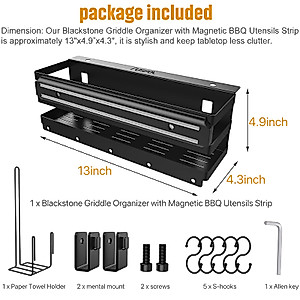 RUSFOL 3-in-1 Stainless Steel Griddle Caddy with Magnetic BBQ Utensil Strip and Paper Towel Holder for 28"/36" Blackstone Griddles,Space Saving BBQ Accessories Storage Box,Easy install&Free from Drill