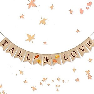 Cieovo Jute Burlap Fall in Love Banner with Maple Rustic Fall Autumn Wedding Engagement Bridal Shower Garland Engagement Party Decoration