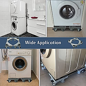 MYFULLY Adjustable Movable Furniture Dolly Roller Base with 4×2 Locking Rubber Swivel Wheels and 4 Strong Feet, Multi-Functional Mobile Stand for Dryer, Washing Machine and Refrigerator (Grey)