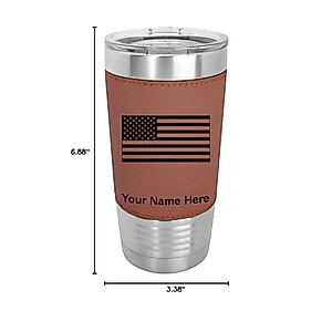 LaserGram 20oz Vacuum Insulated Tumbler Mug, Flag of the United States, Personalized Engraving Included (Faux Leather, Dark Brown)
