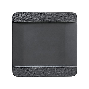 Villeroy & Boch Manufacture Rock Square Dinner Plate, Modern Shaped Premium Porcelain, Dishwasher Safe, Black, 28X28X2CM