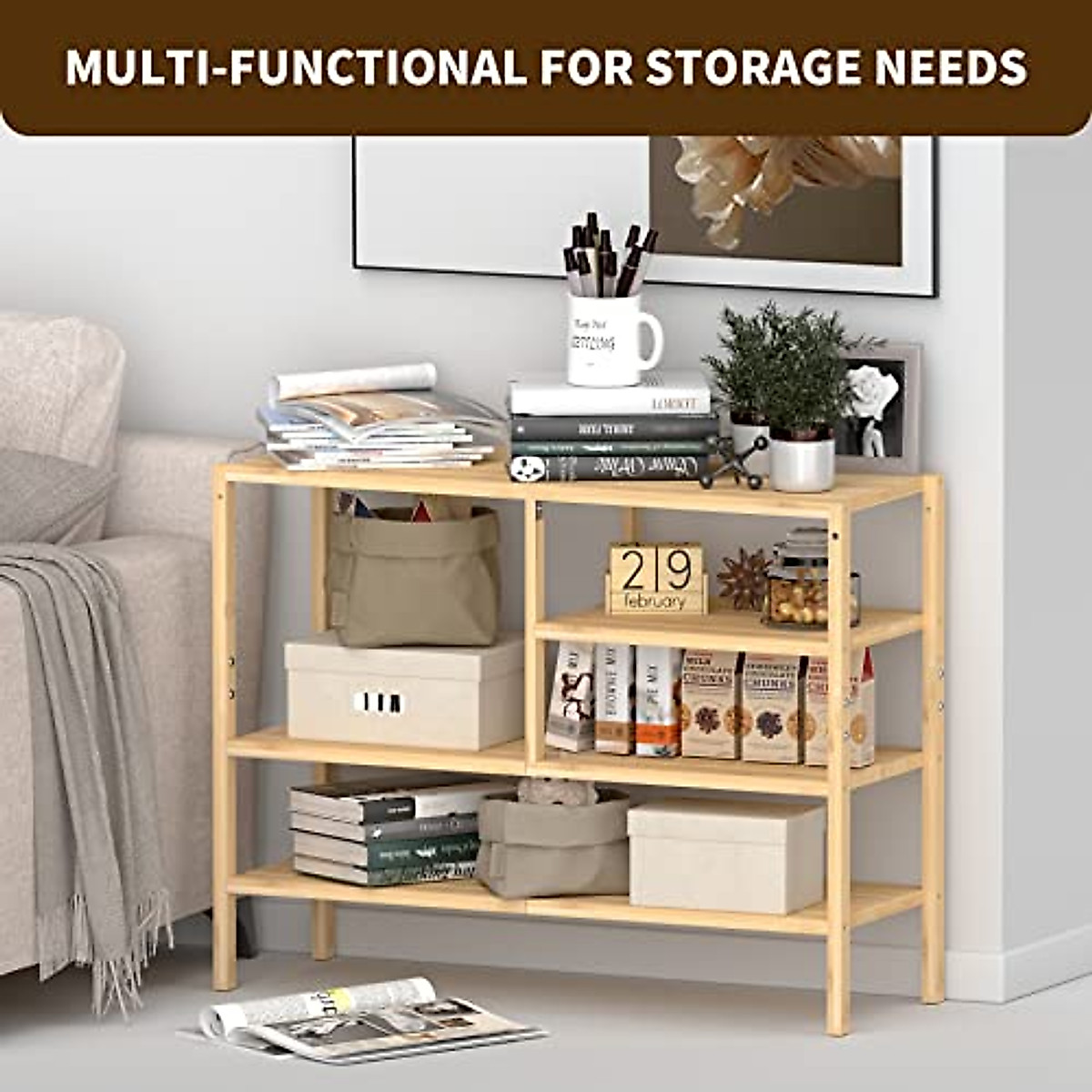 CozyBath Bamboo Shoe Rack, 4 Tiers Shoe Organizer for Closet, Sturdy Boots Shoes Storage for 20-24 Pairs, FreeStanding Shoe Shelf with Removable Pocket for Entryway Bedroom Front Door