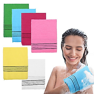 Prasacco 6 Pcs Korean Exfoliating Washcloth, Asian Exfoliating Mitt Bath Glove Washcloth Colorful Exfoliating Cloth Skincare Exfoliating Scrub Bath Cloth for Removing Dry Dead Skin (6 Colors)
