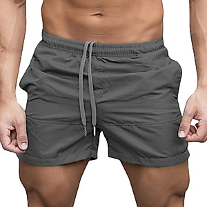 Maiyifu-GJ Men's Workout Sports Shorts Quick Dry Lightweight Running Gym Shorts Casual Summer Beach Swim Trunks with Pockets (Grey,Large)