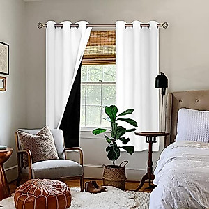 BGment Thermal Insulated 100% Blackout Curtains for Bedroom with Black Liner, Double Layer Full Room Darkening Noise Reducing Grommet Curtain (42 x 63 Inch, Pure White, 2 Panels)