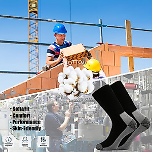 Ortis Men's Cotton Cushion Crew Socks Moisture Wicking Breathable Thick Warm Thermal for Athletic Heavy Duty Work Boot(Black Grey L)