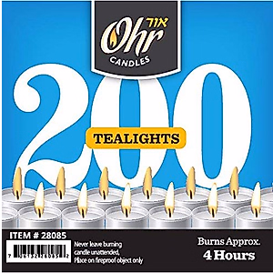 Ohr Tealight Candles - 200 Pack Bulk Tea Lights Candles - White Tealights Unscented - 4 Hour Burn Time