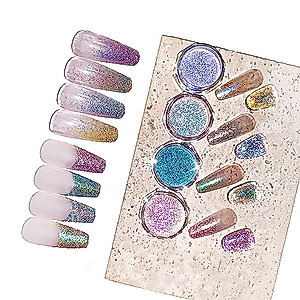 CHARMING MAY 4 Colors Holographic Nail Glitter Powder Set Shiny Metallic Chrome Nail Powder Kit for Acrylic Nails Sparkling Reflective Glitter Galaxy Effect for Party Nightclub(4 Colors(#1#2#3#4))
