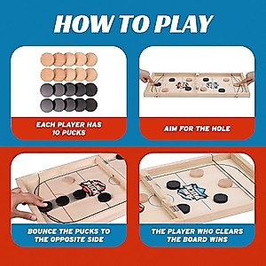 Crazy Games Fun Games XL Sling Puck Table Board Game I 24" Open 12" Closed Wooden Family Indoor Two Player, Table Games For Family - Top Hockey for Adults & Kids, Competitive Parties So Puck It Is Fun