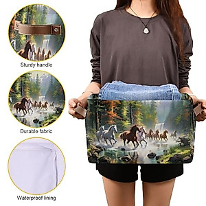 STAYTOP Large Storage Basket Collapsible Toy Storage Bins Waterproof Laundry Basket with Handle.Used for Home Closets, Offices, Bedrooms, Kids Toy and Gift Baskets-Running Horses（Rectangular）2PCS