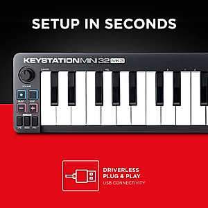 M-Audio Keystation Mini 32 MK3 - USB MIDI Keyboard Controller with 32 Velocity Sensitive Mini Keys and Recording Software Included
