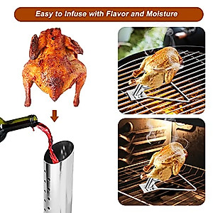 Skyflame Stainless Steel Rotisserie Kit with Heavy Duty Rotisery Motor and Stainless Steel Vertical BBQ Chicken Roaster Rack
