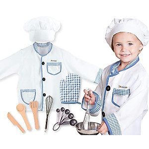 POPOHVER Master Chef Costume - 12 Pieces, Kitchen Role Play, Pretend Play - Includes Accessories, Chef Jacket & Hat