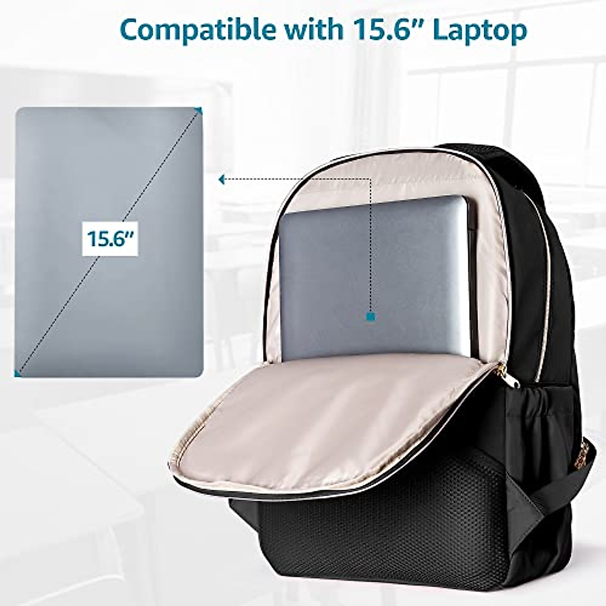 Fasrom Teacher Laptop Bag Backpack for Work Women, 15.6 Inch Computer Bag Casual Daypack with USB Charging Hole for Travel, Business and College, Black (Empty Bag Only)