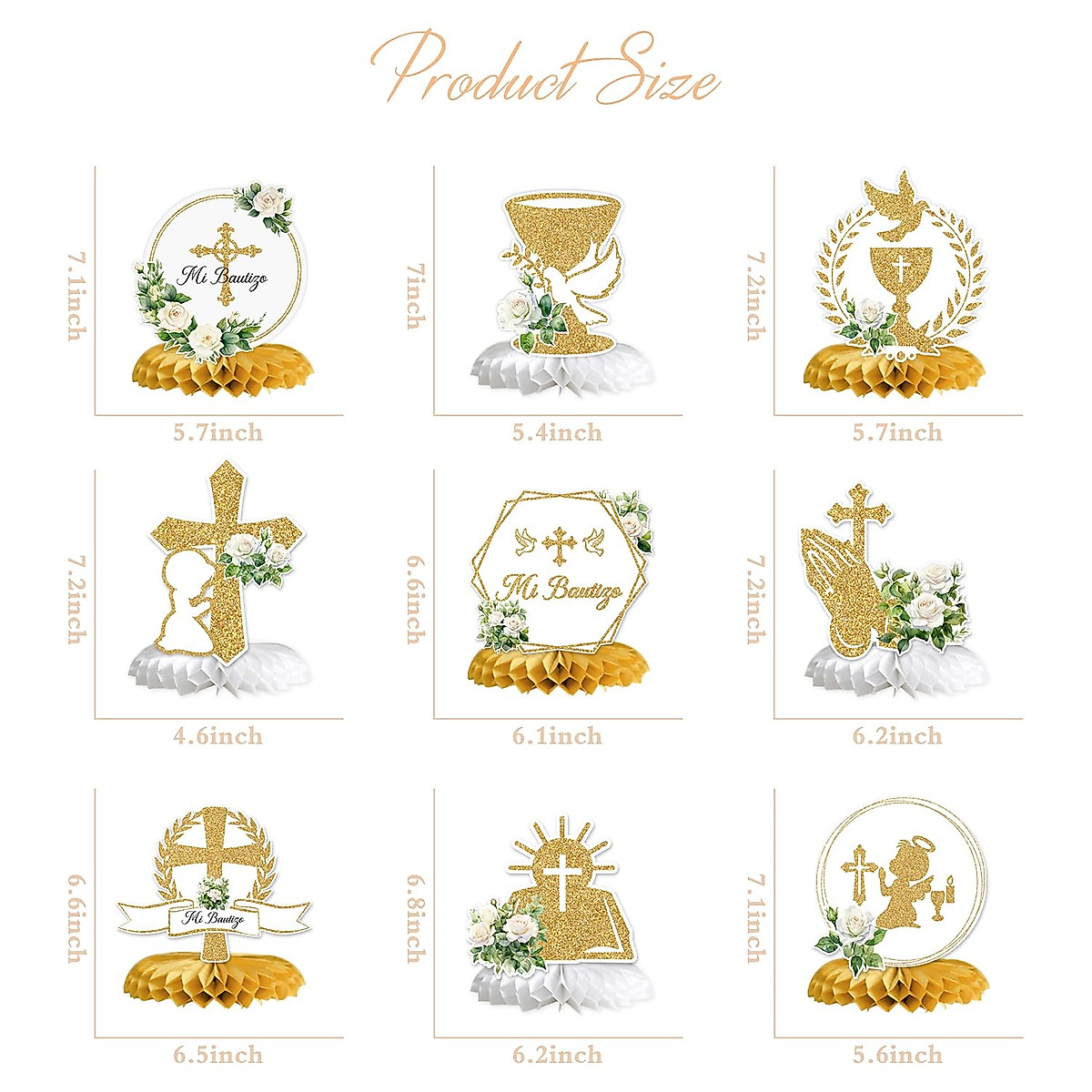 Mi Bautizo Honeycomb Centerpieces, Baptism Party Decor, First Communion Table Decorations, Christening Table Centerpieces, Baby Shower 1st Birthday Party Decorations, 9PCS