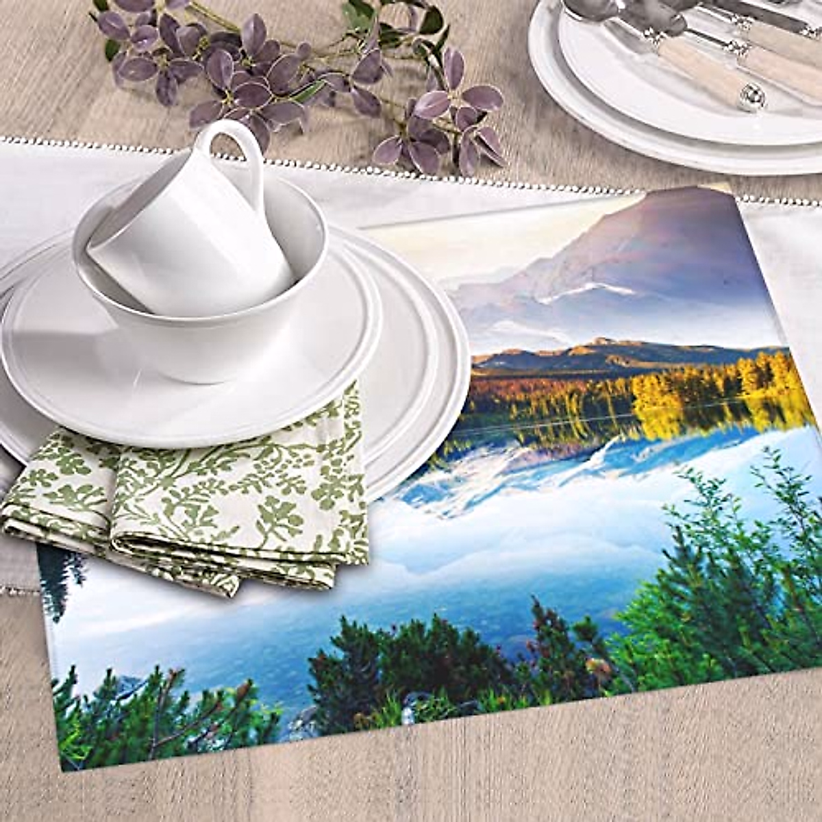 Peaceful Lake Printed Drying Mat For Kitchen Ultra Absorbent Microfiber Dishes Drainer Mats Non-Slip Silicone Quick Dry Pad - 18 X 16inch