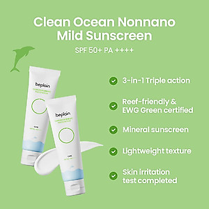 beplain Clean Ocean Mild Sunscreen SPF50+ PA++++ 1.69 fl oz [For Oily Skin] | Matte Finish | Light and Sebum Free Sunscreen | Korean Skin Care