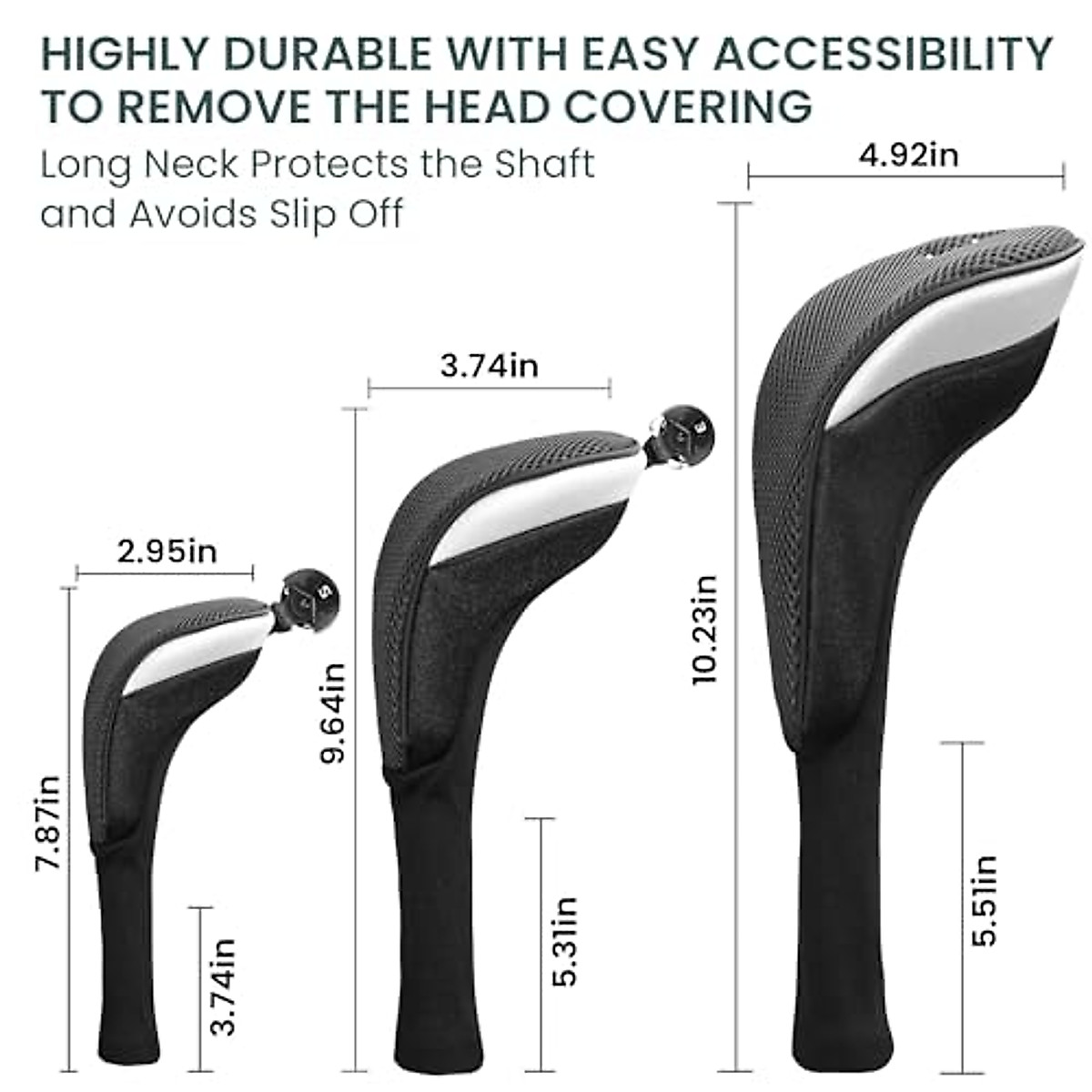 FINGER TEN Golf Club Head Covers Woods Driver Fairway Hybrid 3/4/5 Set, Headcovers Men 1 3 5 7 X Interchangeable Number Tag, Fit All Wood Clubs (3 Pack-Black(1D+1F+1H))
