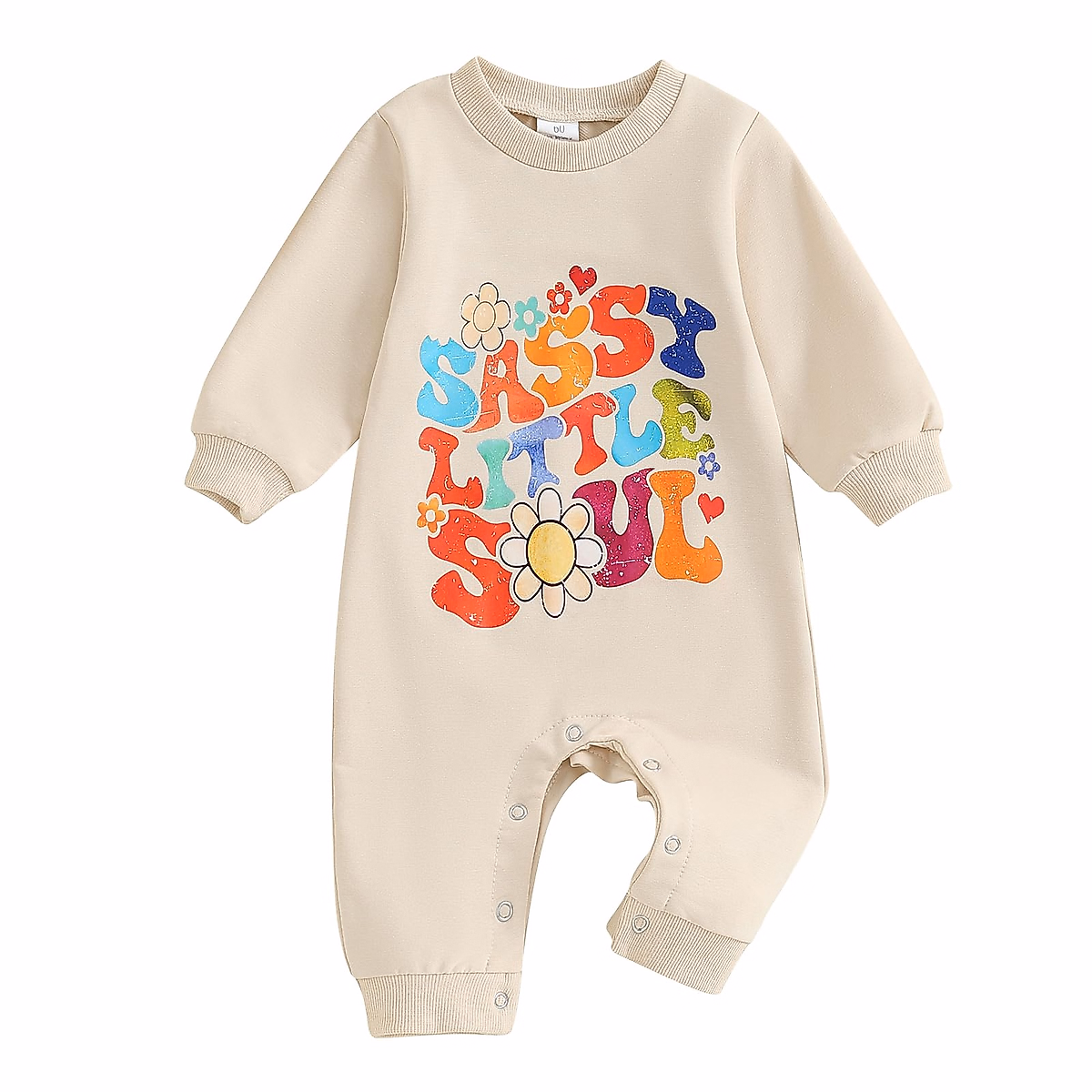 BOIBOKOKO Newborn Baby Girl Boy Clothes Sassy Little Soul Long Sleeve Romper Jumpsuit Cute Fall Winter Outfit (Beige-CC, 3-6 Months)