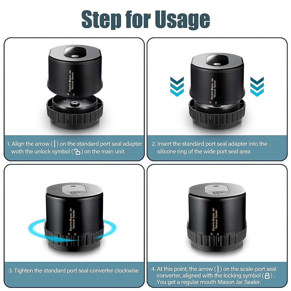 Electric Mason Jar Vacuum Sealer Kit for Regular & Wide Mouth Mason Jars Lids Canning Supplies Mason Jar Sealer with Can Opener Automatic Dry Canning Vacuum Sealer Machine for Food Saver Storage Black