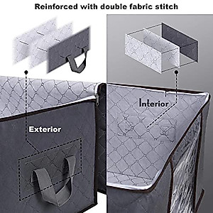 KEKETAKE Large Capacity Clothes Storage Bag, 3 Pack 90L Foldable Storage Bags, durable handle, Clear Window， Sturdy Zipper, Thick Fabric for Comforters, Blankets, Bedding(Gray)