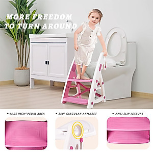 Potty Training Seat & Toddler Step Stool, Ultimate Stability Toddler Toilet Seat, Adjustable Step & Seat Height Potty Seats for Toddlers Girls(Pink)