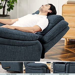 Rocker Recliner Chair, Modern Rocking Recliner, Glider Recliner, Push Back Upholstered Recliner Armchair with Footrest, Ergonomic Arms, Back, Wood Steel Structure Living Room Private cinema, Navy Blue