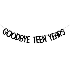 Goodbye Teen Years Banner, 20th Birthday Decorations, 20 & Fabulous, Happy 20 years old Anniversary Party Decoration Supplies Black