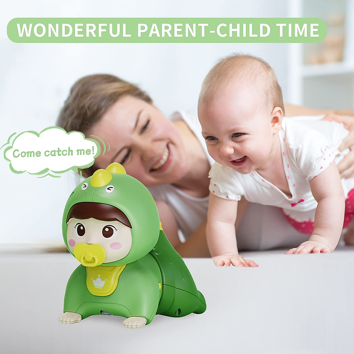 Lcasio Baby Crawling Toys, Musical Light up Crawling Toys for Babies 6-9-12 Months and UP, Crawling Baby Toys with Music and Light Up LED（Green）