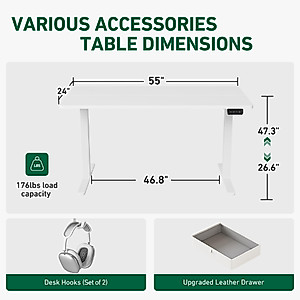 FEZIBO 55 x 24 Inches Standing Desk with Drawer, Adjustable Height Electric Stand up Desk with Storage, Sit Stand Home Office Desk, Ergonomic Computer Desk, White