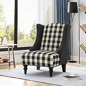 Christopher Knight Home Alonso High-Back Fabric Club Chair, Black Checkerboard and Dark Charcoal & Breanna Fabric Storage Ottoman, Black Checkerboard