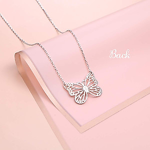 YinShan 925 Sterling Silver Simple Butterfly Necklace for Women Hollow Pendant Jewelry Good Luck Gift for Her