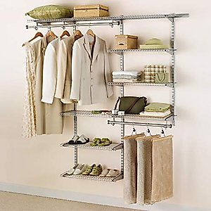 Rubbermaid Configurations Deluxe Closet Kit, White, 3-6 Ft., Wire Shelving Kit with Expandable Shelving and Telescoping Rods, Custom Closet Organization System, Easy Installation