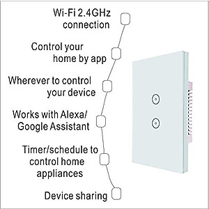 2pack Smart Light Switch WiFi Touch Wall Light Switch Easy to Install, App Remote Control Timer Switch，Voice Control，Set Schedule Timer，Compatible with Amazon Alexa and Google Assistant