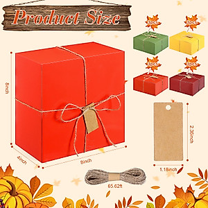 Lincia 12 Set 8'' x 8''x 4'' Fall Gift Boxes Thanksgiving Square Cardboard Box with Lid Bulk Bridesmaid Proposal Gift Box with Jute Rope and Tag for Women Gift Wrapping