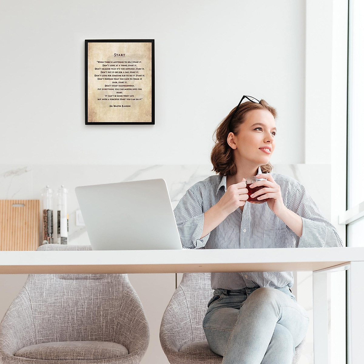 Sir Walter Raleigh Quotes- Start- Inspirational Wall Art Print, Motivational Wall Art With Replica Distressed Parchment Design. Perfect for Home Decor, Office Decor & Studio Decor. Unframed- 8x10"