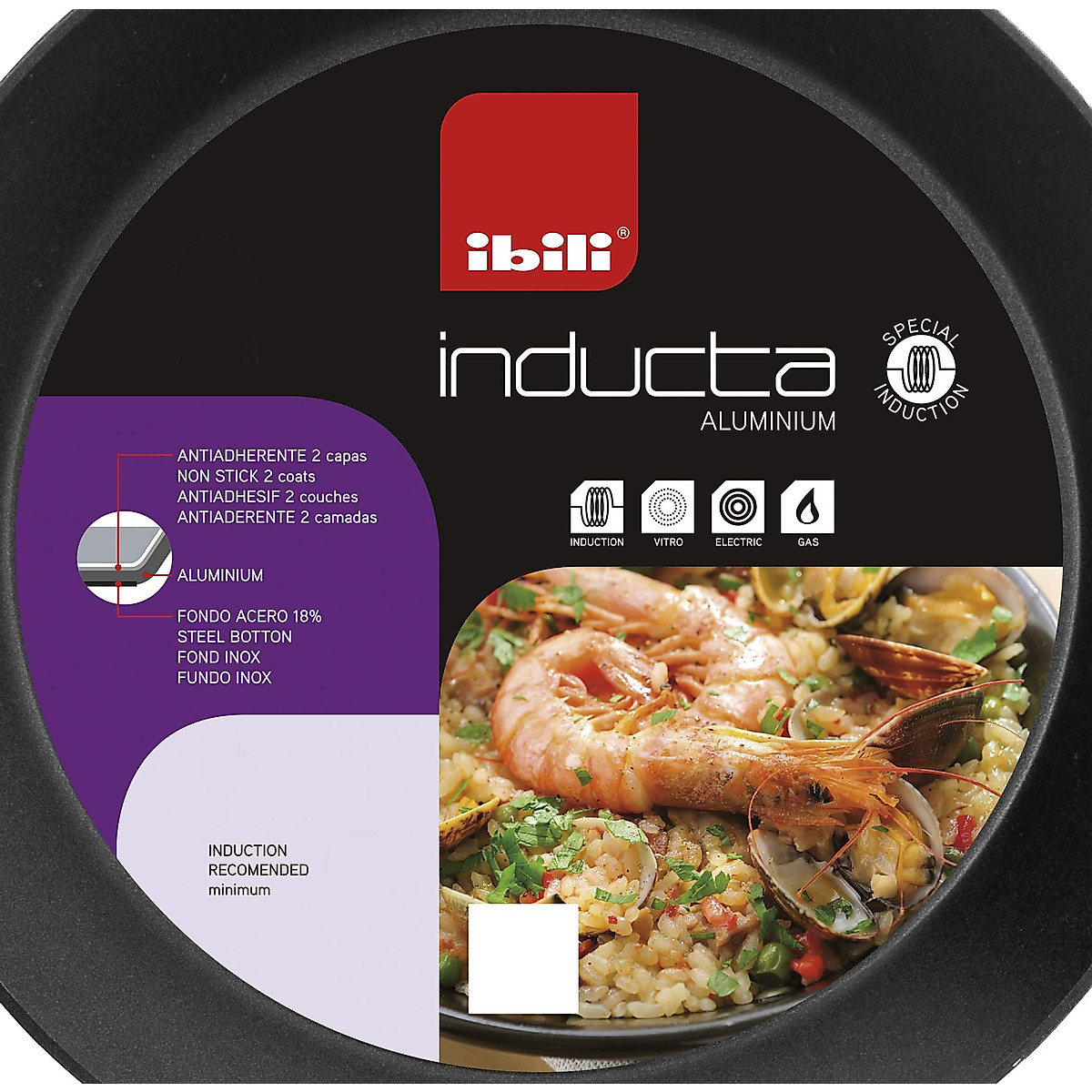 IBILI Non-Stick Cast Aluminum Paella Pan Skillet Suitable for All Cooking Methods Induction Great for Camping and Outdoor Cooking, Made in Spain (16.5 Inches)