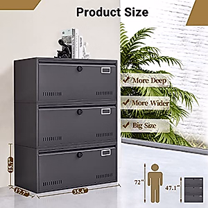 Kaer White Lateral File Cabinet with Lock, Drawer Lateral Filing Cabinet,for A4 Legal/Letter Size,Home Office Furniture,Metal Steel